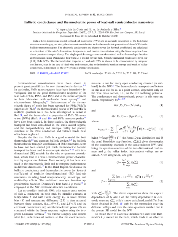 (PDF) Ballistic conductance and thermoelectric power of lead-salt ...
