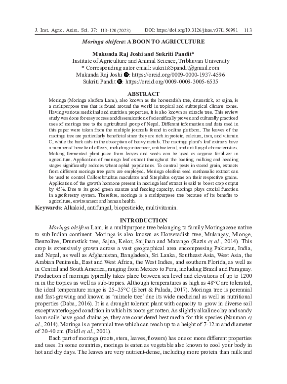 (PDF) Moringa oleifera: A Boon to Agriculture
