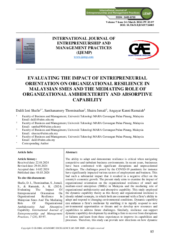 (PDF) Evaluating the Impact of Entrepreneurial Orientation on Organizational Resilience in ...