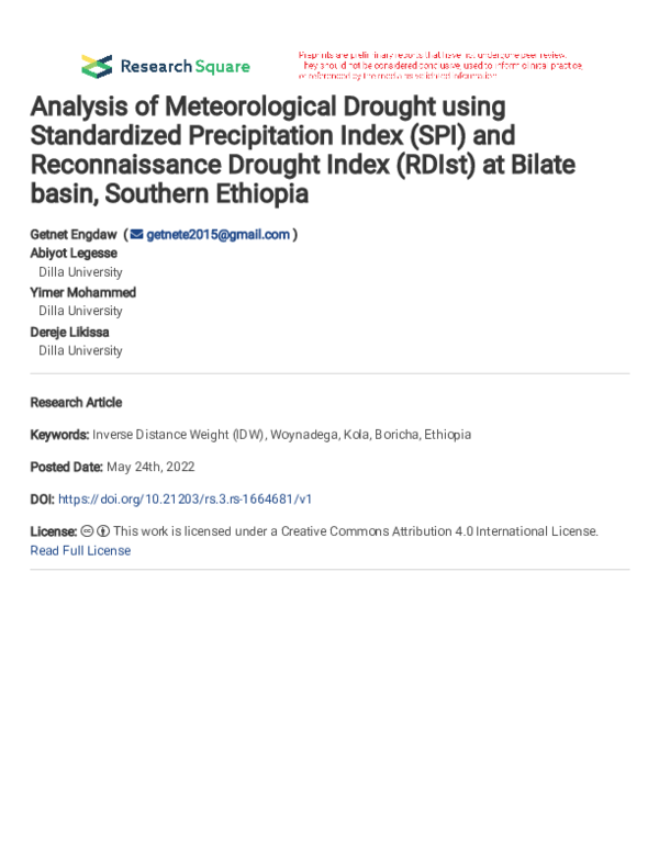 Pdf Analysis Of Meteorological Drought Using Standardized Precipitation Index Spi And