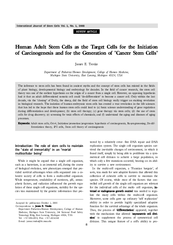 (PDF) Human Adult Stem Cells as the Target Cells for the Initiation of ...