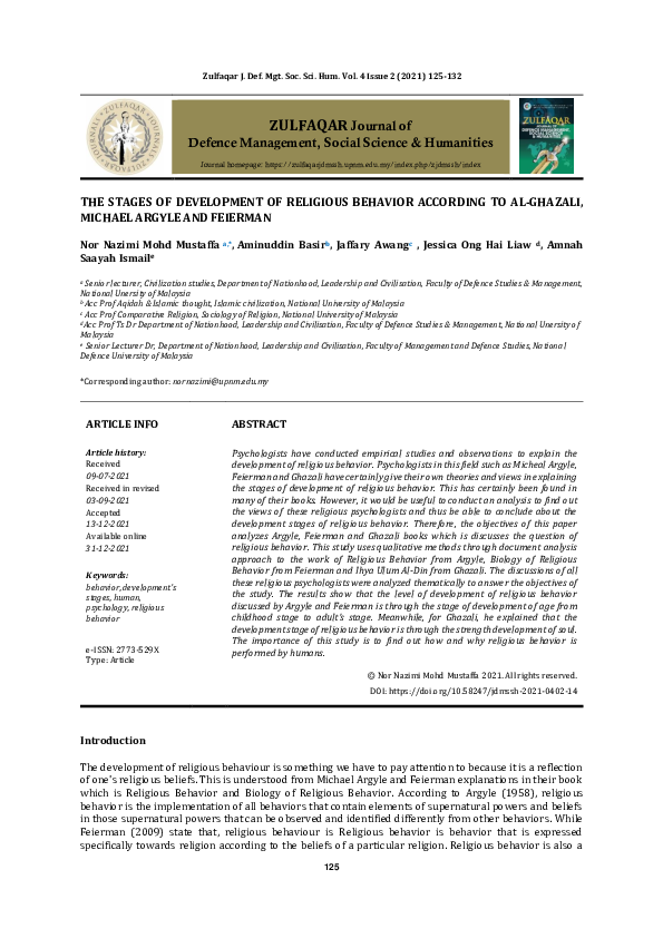 (PDF) The Stages of Development of Religious Behavior According to Al ...