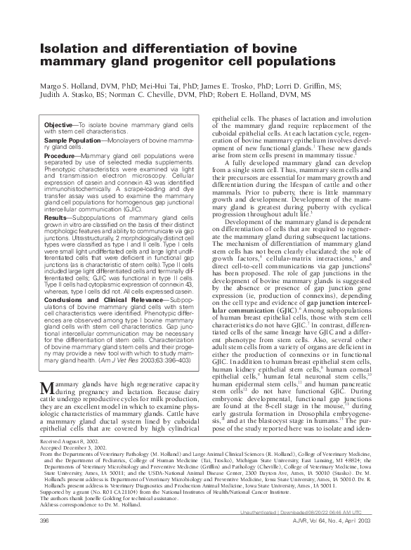 (PDF) Isolation and differentiation of bovine mammary gland progenitor ...