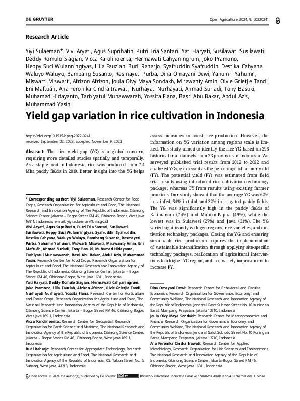 (PDF) Yield gap variation in rice cultivation in Indonesia