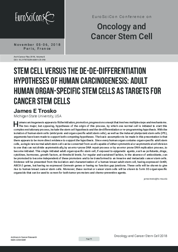 (PDF) Stem cell versus the de-de-differentiation hypotheses of human ...