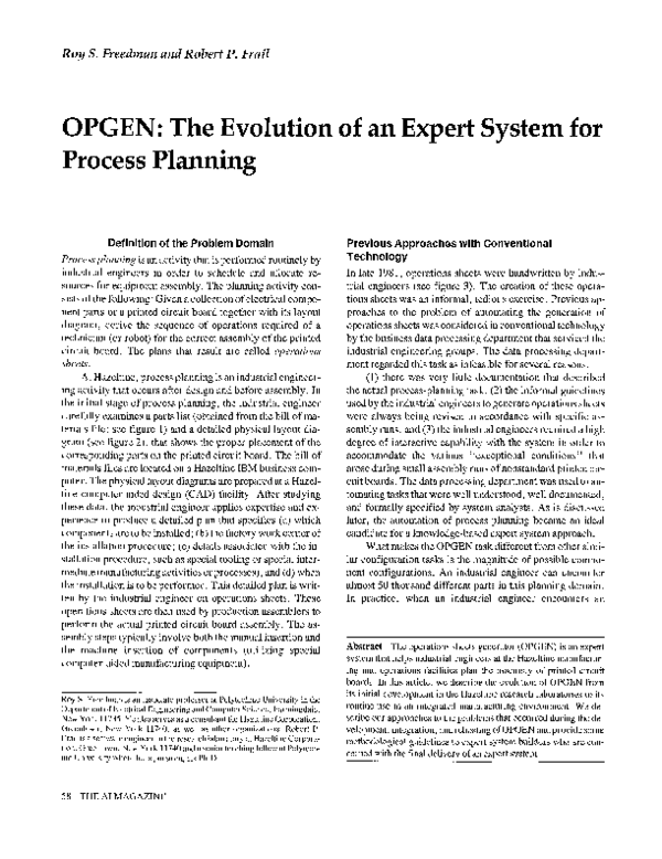 (PDF) OPGEN: The Evolution of an Expert System for Process Planning