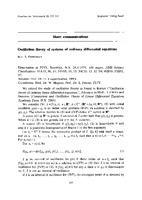 (PDF) Oscillation theory of systems of ordinary differential equations