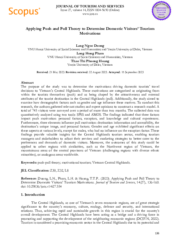 (PDF) Applying Push and Pull Theory to Determine Domestic Visitors ...