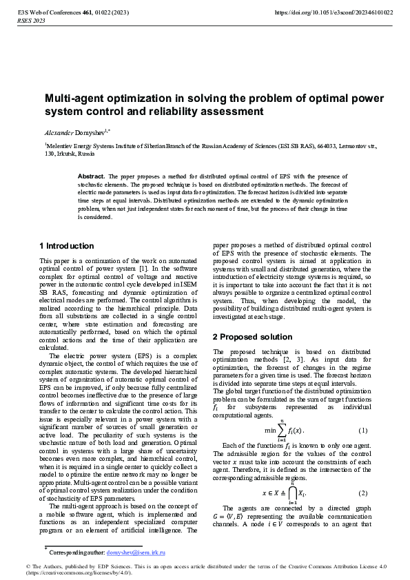 (PDF) Multi-agent optimization in solving the problem of optimal power system control and ...