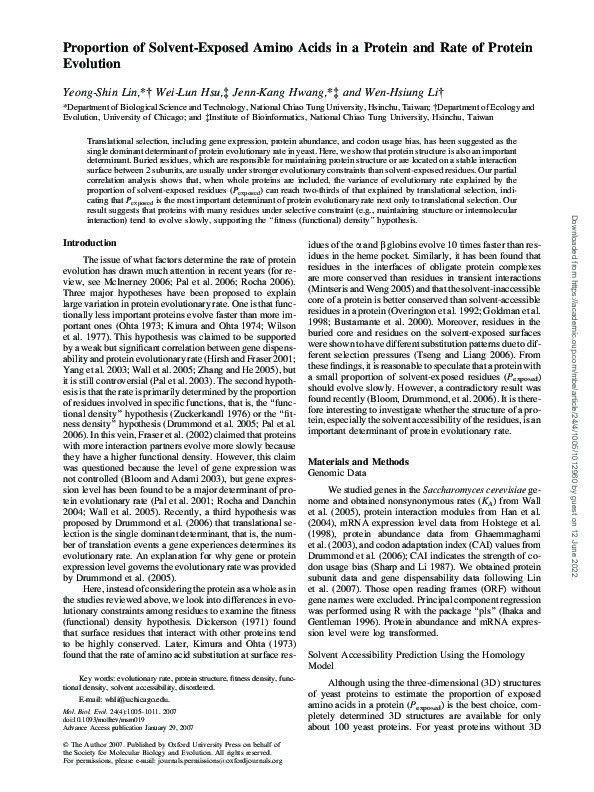 (PDF) Proportion of Solvent-Exposed Amino Acids in a Protein and Rate ...