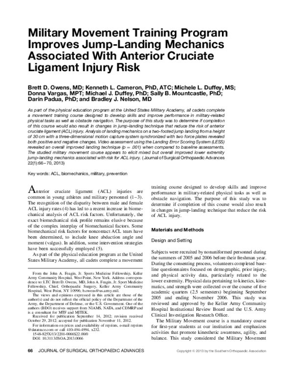(PDF) Military Movement Training Program Improves Jump-Landing ...
