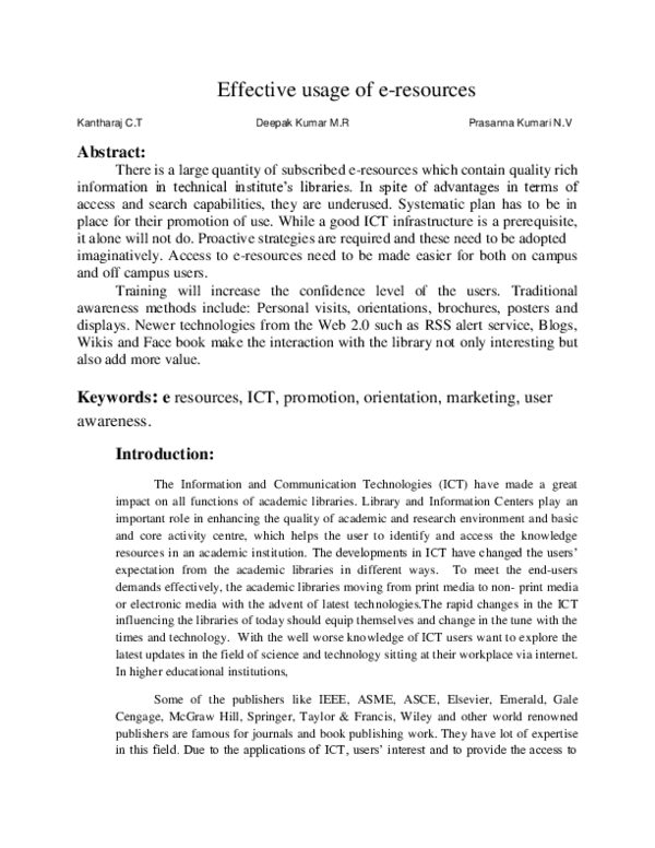 (PDF) Effective usage of e-resources