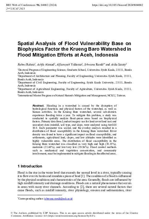 (PDF) Spatial Analysis of Flood Vulnerability Base on Biophysics Factor the Krueng Baro ...