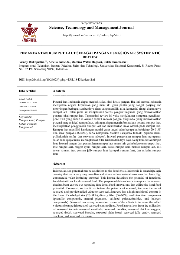 (PDF) Pemanfaatan Rumput Laut Sebagai Pangan Fungsional: Systematic Review