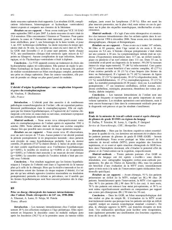 (PDF) Prise en charge chirurgicale des tumeurs intracrâniennes chez l ...