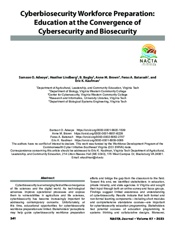(PDF) Cyberbiosecurity Workforce Preparation