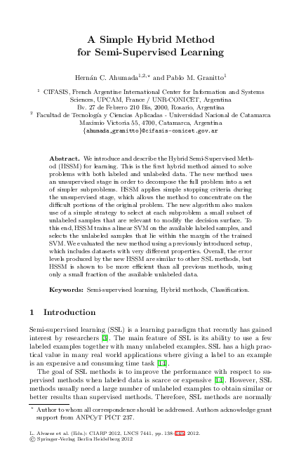 (PDF) A Simple Hybrid Method for Semi-Supervised Learning | Hernán Ahumada - Academia.edu