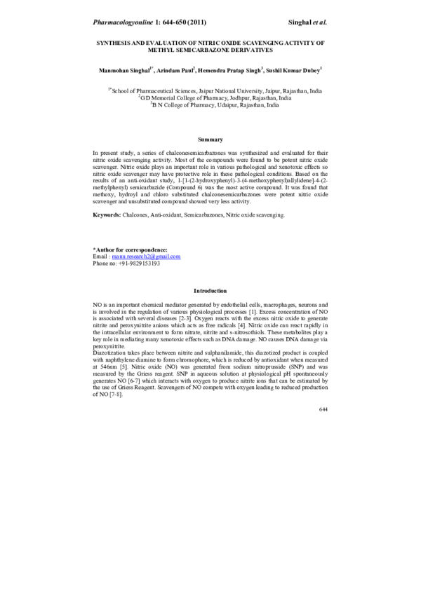 (PDF) Sy Thesis Ad Evaluatio of Itric Oxide Scave Gi G Activity of ...