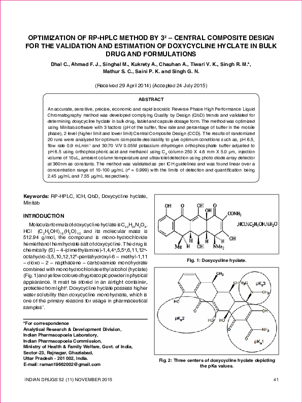 Pdf Optimization Of Rp Hplc Method By 32 Central Composite Design For The Validation And
