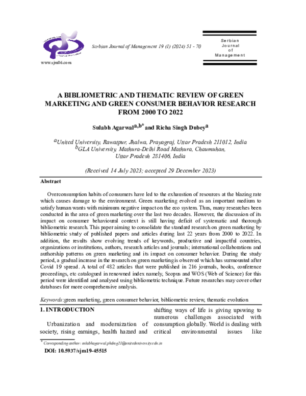 (PDF) A bibliometric and thematic review of green marketing and green consumer behavior research ...