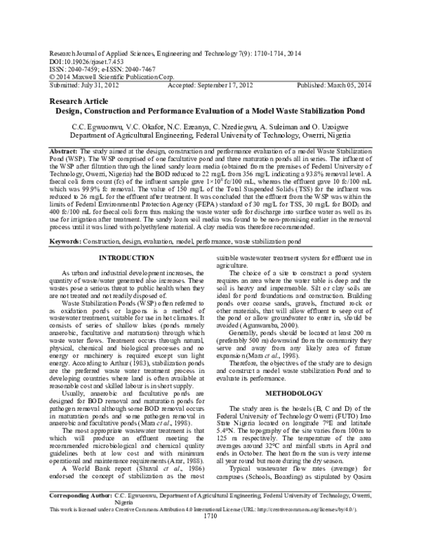 (PDF) Design, Construction and Performance Evaluation of a Model Waste ...