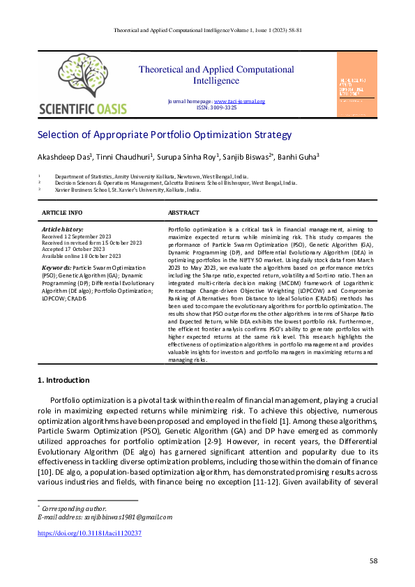 (PDF) Selection of Appropriate Portfolio Optimization Strategy