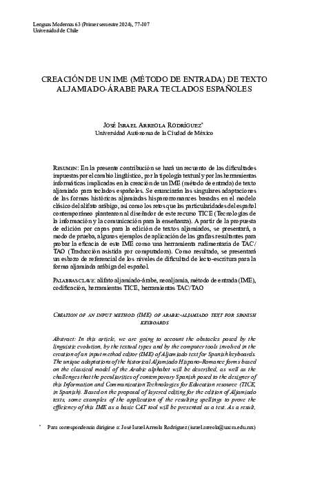 (PDF) Creación de un IME (método de entrada) de texto aljamiado-árabe ...