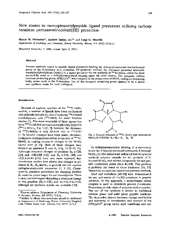 (PDF) New routes to mercaptoacetylpeptide ligand precursors utilizing ...