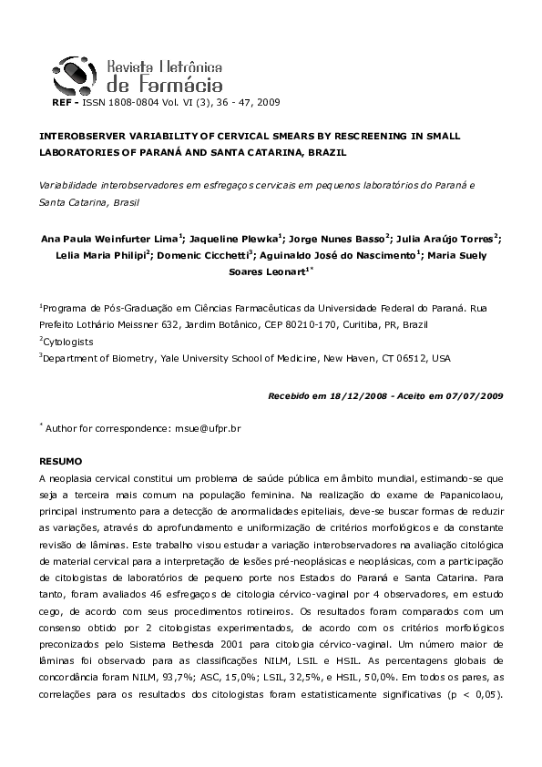 (PDF) Interobserver Variability of Cervical Smears by Rescreening in ...