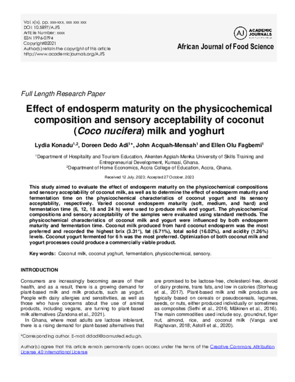 (PDF) Effect of endosperm maturity on the physicochemical composition and sensory acceptability ...