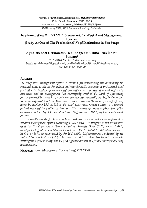 (PDF) Implementation Of ISO 55001 Framework for Waqf Asset Management System