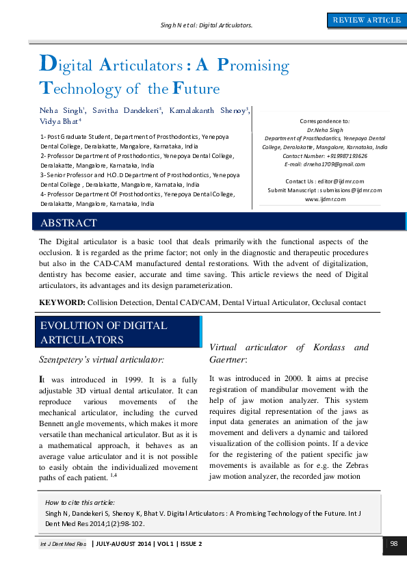(PDF) Digital Articulators : a Promising Technology of the Future ...