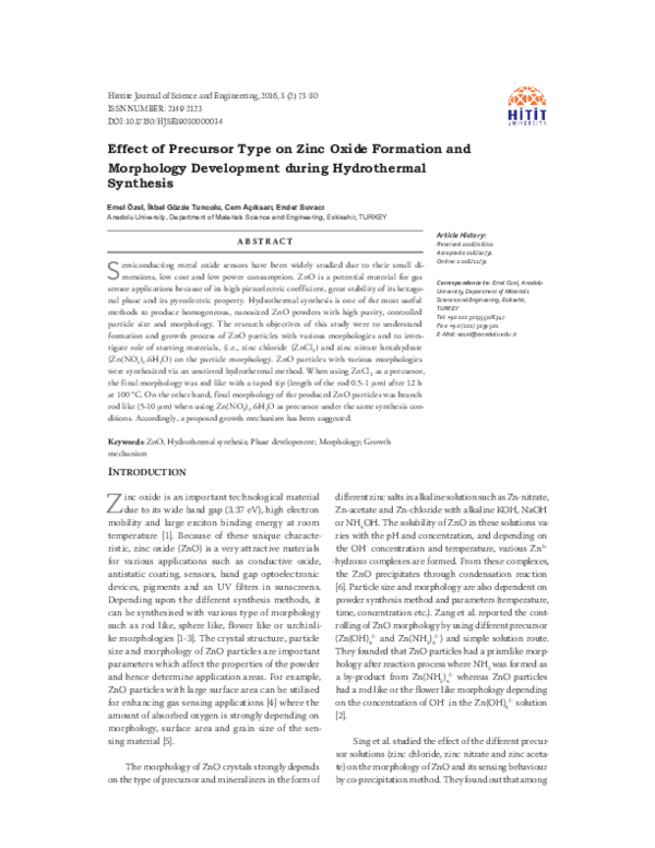 (PDF) Effect of Precursor Type on Zinc Oxide Formation and Morphology ...