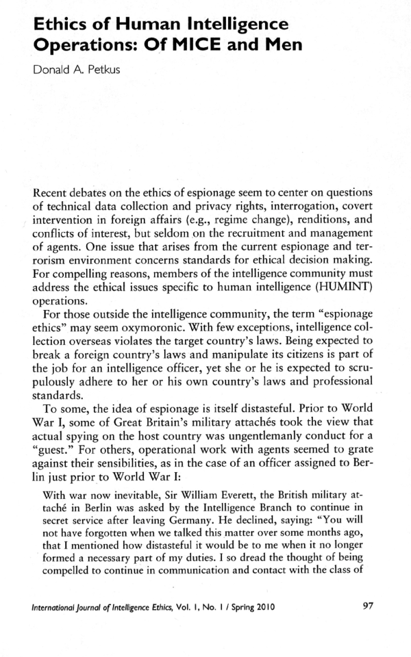 (PDF) Ethics of Human Intelligence Operations: Of MICE and Men