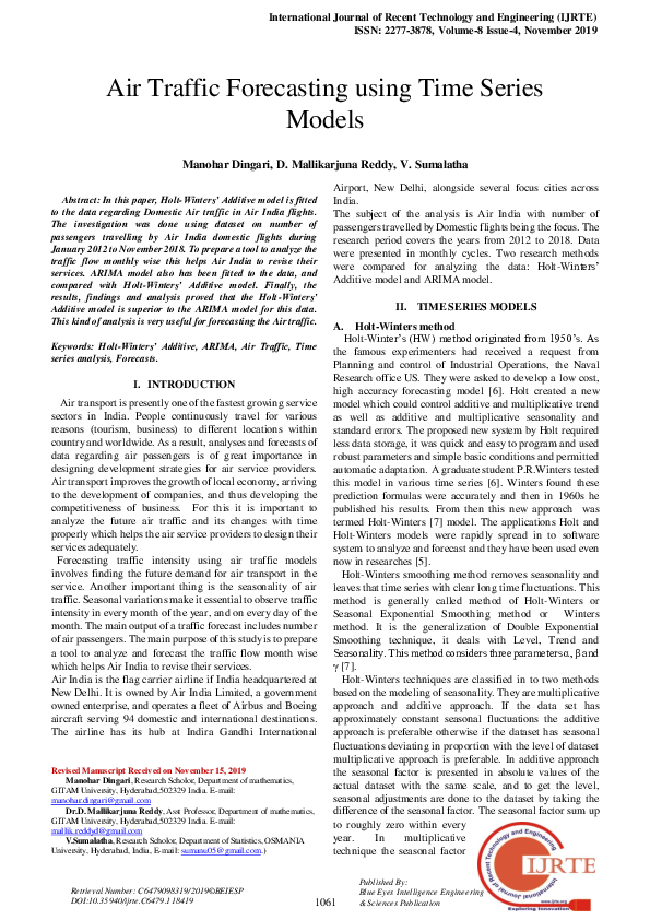 (PDF) Air Traffic Forecasting using Time Series Models