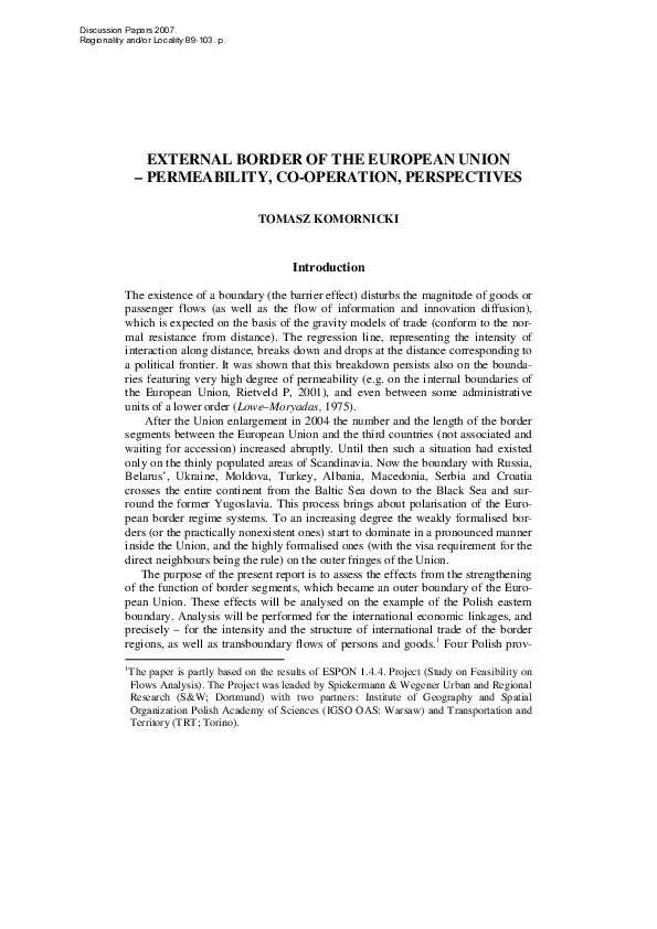 (PDF) External Border of the European Union – Permeability, Co ...