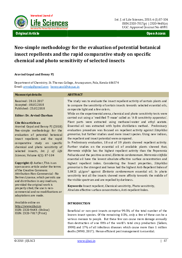 (PDF) Neo-simple methodology for the evaluation of potential botanical insect repellents and the ...