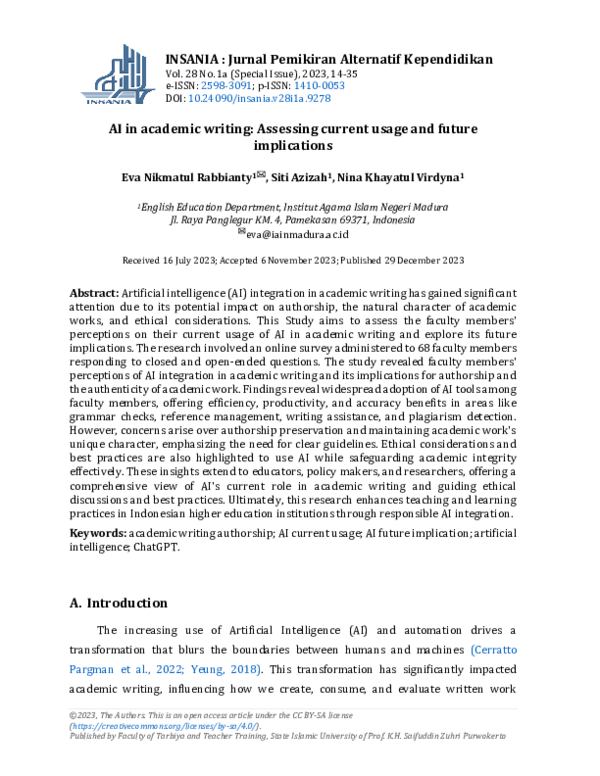 (PDF) AI in academic writing: Assessing current usage and future ...