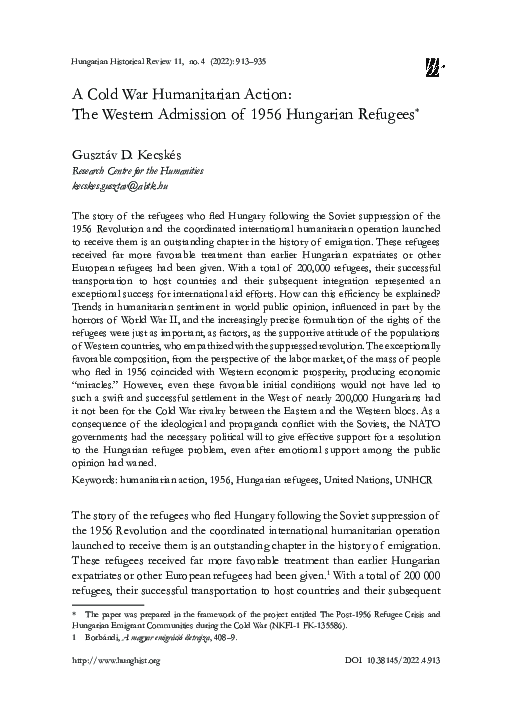 (PDF) A Cold War Humanitarian Action: The Western Admission of 1956 ...