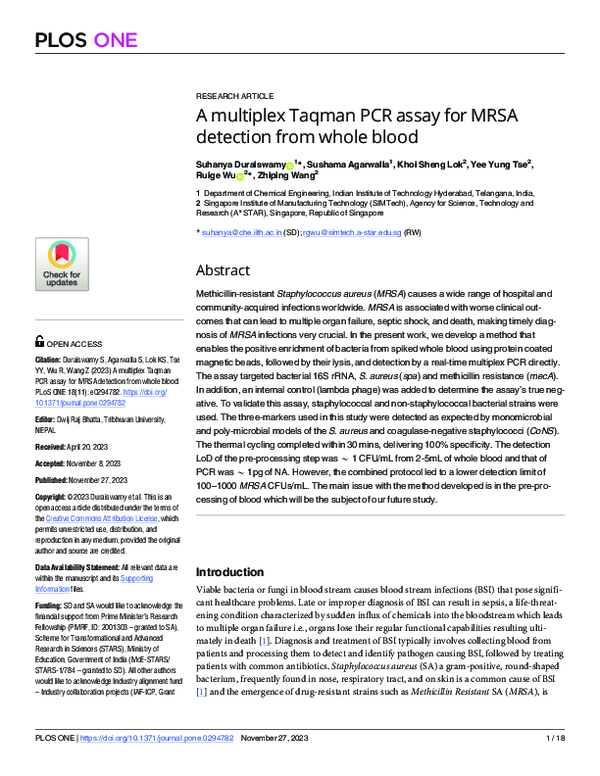 (PDF) A multiplex Taqman PCR assay for MRSA detection from whole blood | Sushama Agarwalla ...