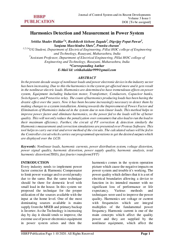 (PDF) Harmonics Detection and Measurement in Power System