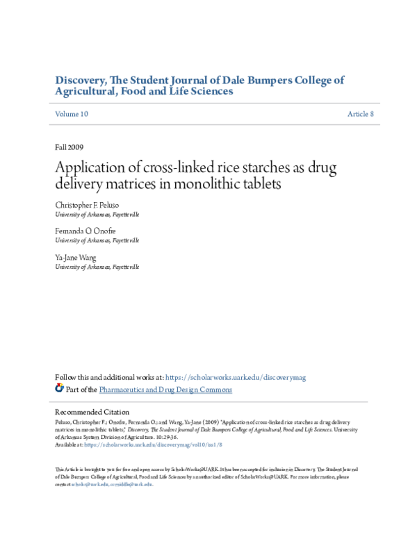 (PDF) Application of cross-linked rice starches as drug delivery ...