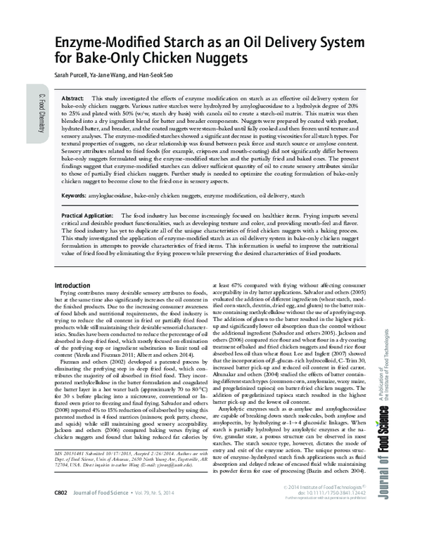 (PDF) Enzyme‐Modified Starch as an Oil Delivery System for Bake‐Only ...