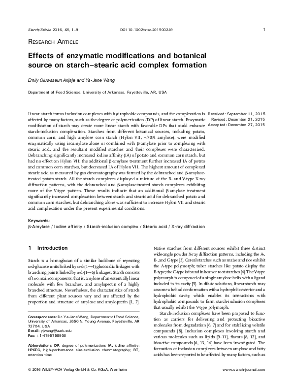 (PDF) Effects of enzymatic modifications and botanical source on starch ...