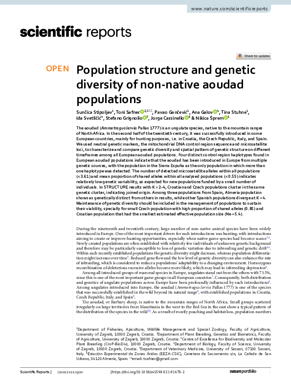 (PDF) Population structure and genetic diversity of non-native aoudad populations