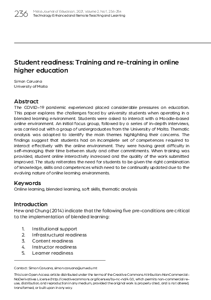 (PDF) Student readiness: Training and re-training in online higher ...