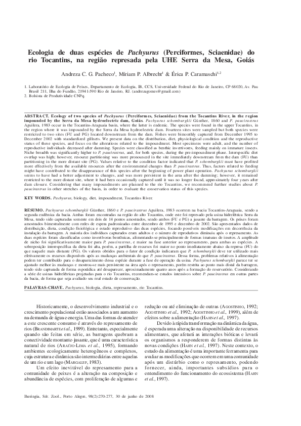(PDF) Ecologia de duas espécies de Pachyurus (Perciformes, Sciaenidae ...