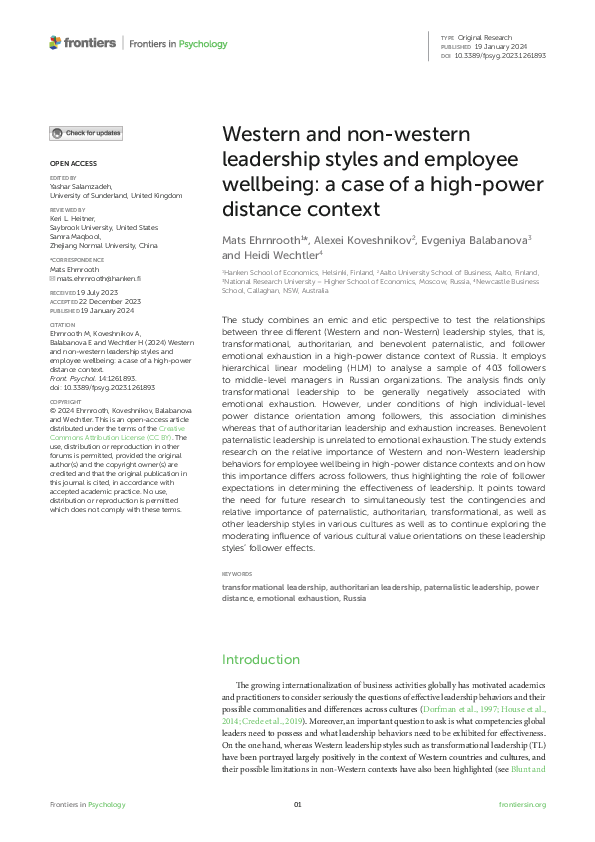 (PDF) Western and non-western leadership styles and employee wellbeing ...