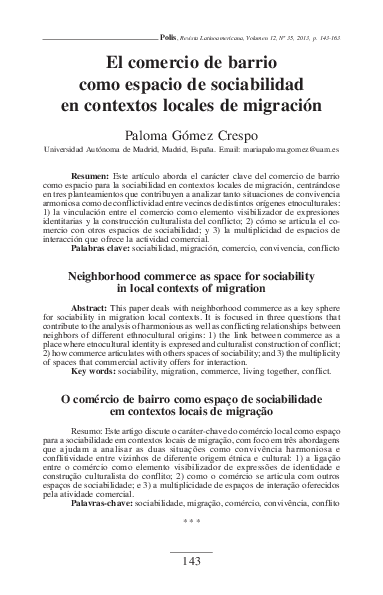 (PDF) Neighborhood commerce as space for sociability in local contexts ...