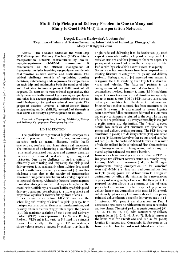 (PDF) Multi-Trip Pickup and Delivery Problem in One to Many and Many to ...